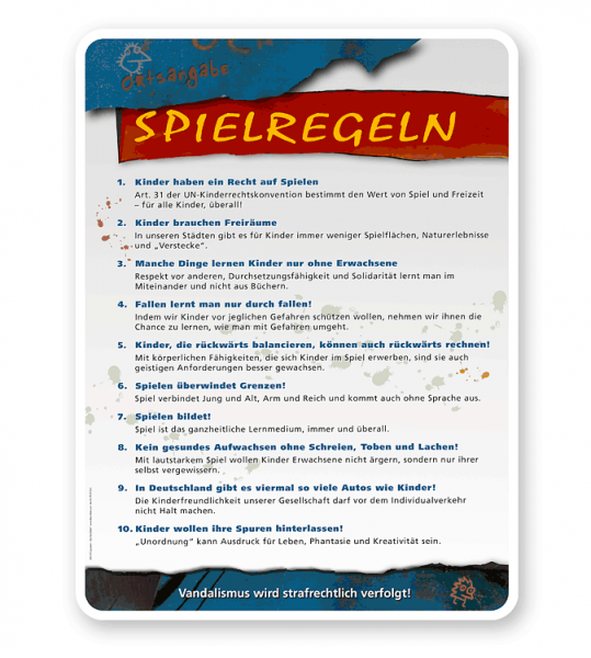 Spielplatzschildes Spielregeln, mit Piktogrammen nach EU-Norm DIN EN ...